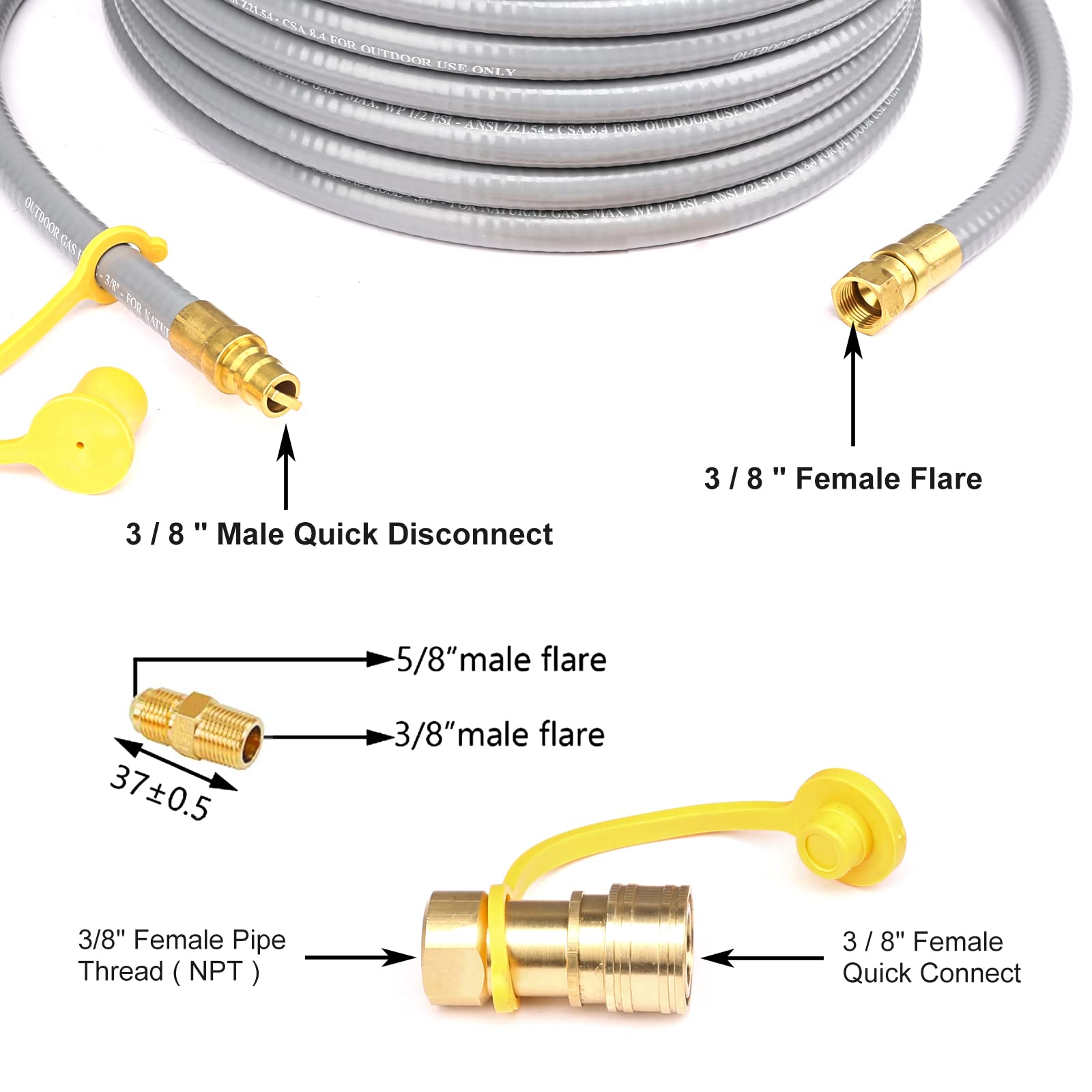 Uniflasy 5249 Propane to Natural Gas Conversion Kit Fits Blackstone 28", 36" Griddles Tailgater Rangetop Combo & Single Burner Rec Stove, 3/8" Natural Hose 10Feet with Quick Connect Fitting