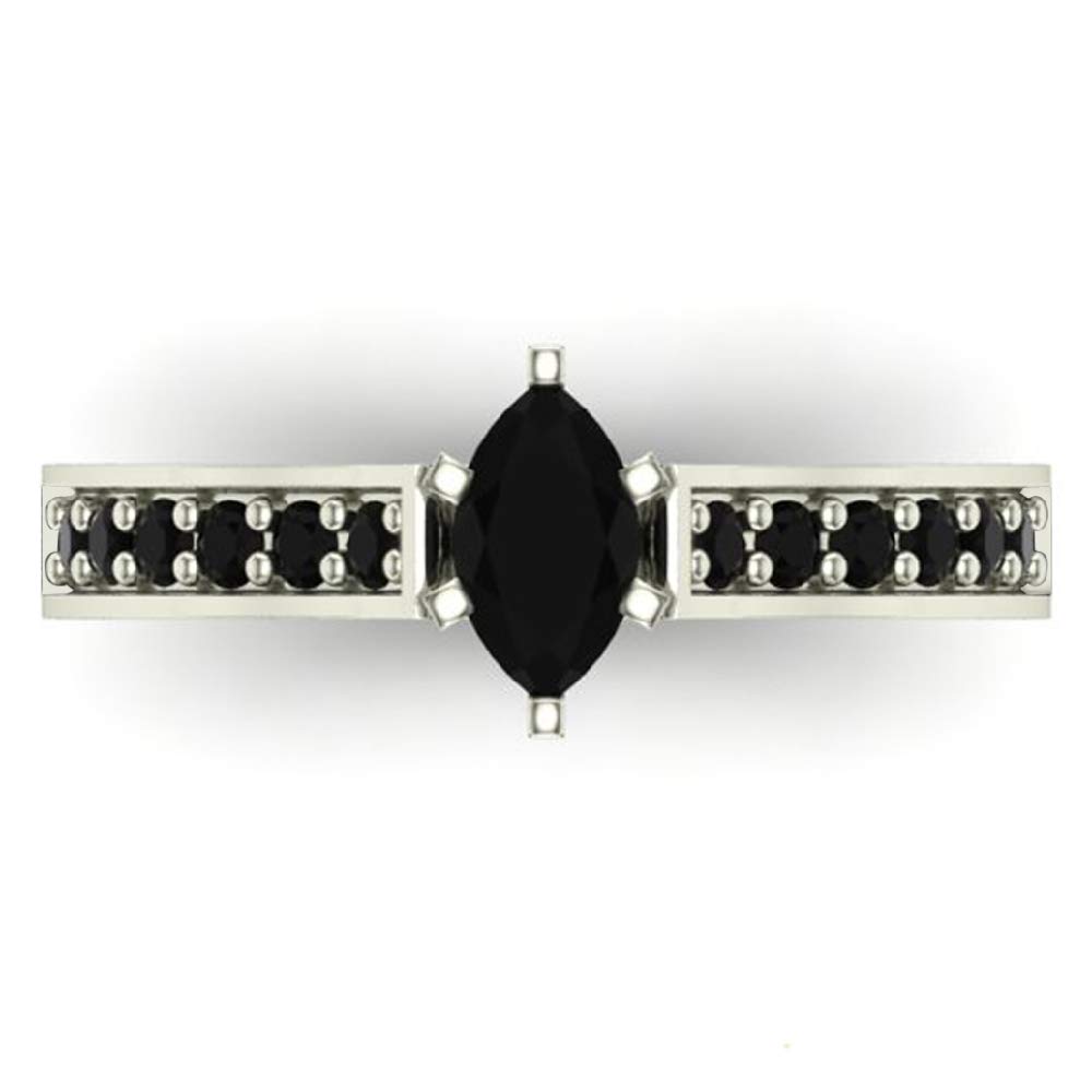 Marquise Cut Black Diamond Engagement Ring for Women 3/4 Carat Total Weight (0.75 ct) 14K White Gold on Sterling (Ring Size 5.5)