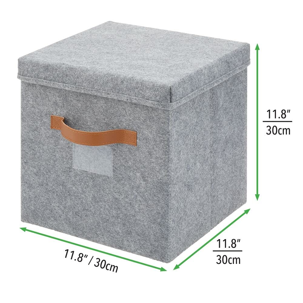 mDesign Set of 2 Wardrobe Storage Box — Clothes Storage Boxes for the Bedroom and Wardrobe — Wardrobe Organiser Boxes for Clothes, Hats, Shoes and More — Grey/Tan
