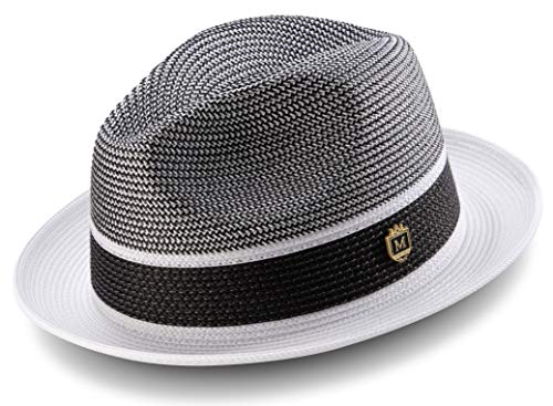 MONTIQUE Men's Braided Pinch Fedora Hat - Fashion Fedoras for Men H-22 (White & Black Medium)