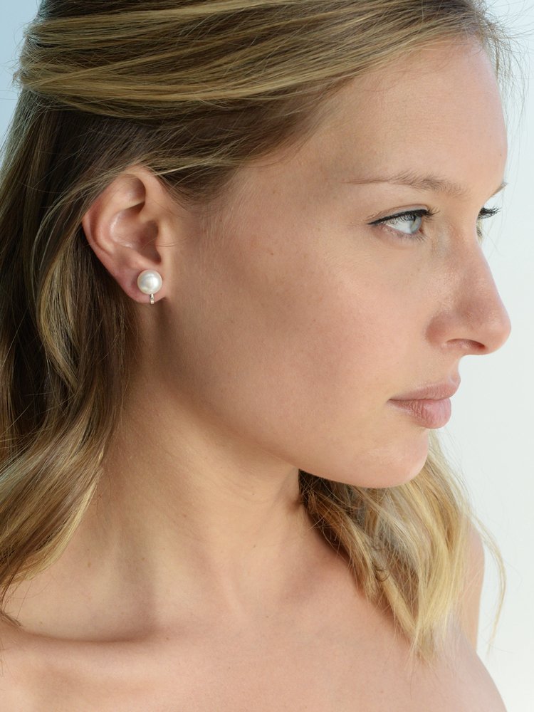 Mariell Ivory Freshwater Pearl Stud Clip On Earring for Women, 9mm, Non-Pierced Earring Birthday Gift