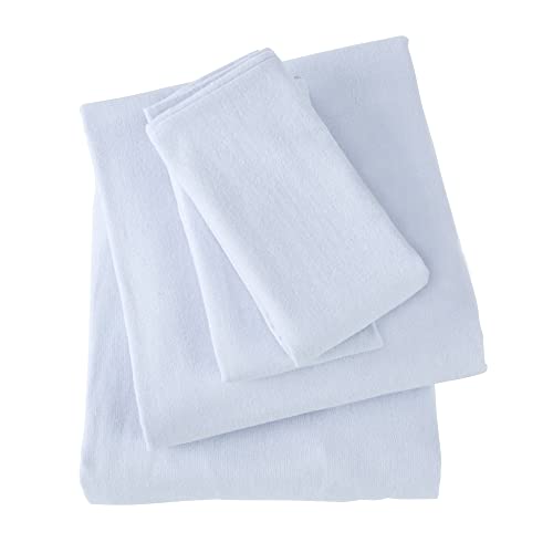 Market & Place 100% Turkish Cotton Flannel Sheet Set | 4 Piece Deep Pocket Solid Cozy Winter Bed Sheets | Double Brushed for Extra Softness & Comfort | Chalet Collection (Full, Light Blue)