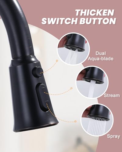 WOWOW Kitchen Faucet Head Replacement, 3 Function Pull Down Faucet Sprayer Head with 9 Adapters, Oil Rubbed Bronze Kitchen Sprayer Nozzle Compatible with Moen, Delta, Kohler Faucets