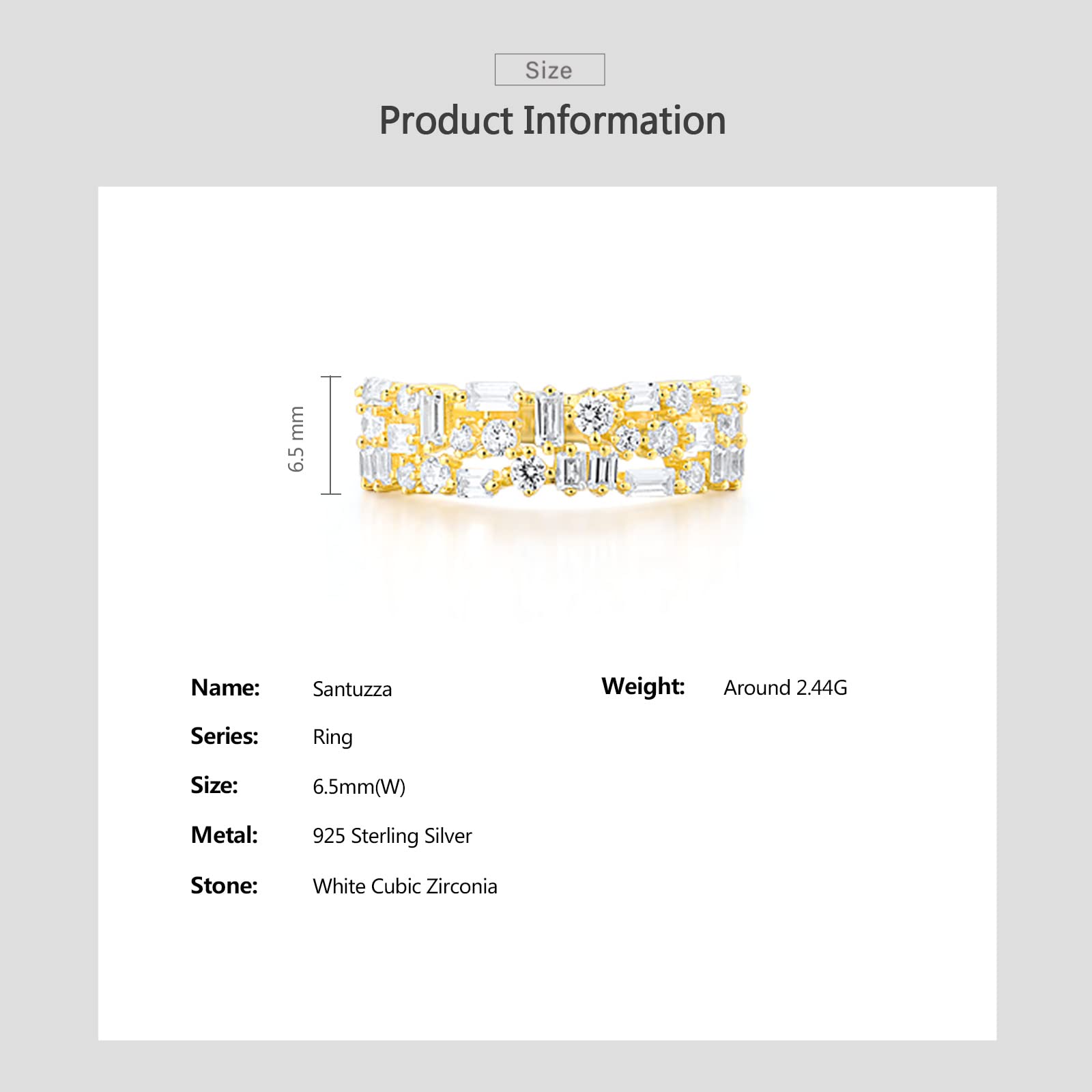 Santuzza 14K Gold Plated Sterling Silver Cubic Zirconia CZ Simulated Diamond Ring for Women(9)