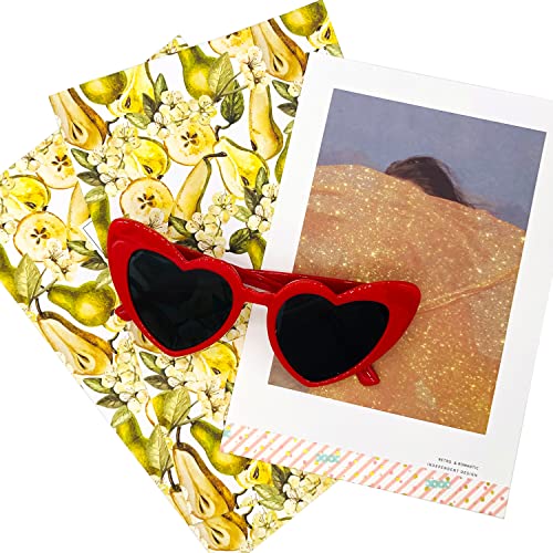 VideMundi Heart Shaped Sunglasses for Women,Vintage Cat Eye Mod Style Retro Kurt Cobain Glasses (Red)