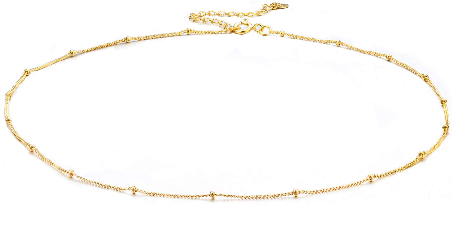 MILACOLATO Danity Gold Choker Necklace 18K Gold Plated Sterling Silver Tiny Delicate Bead Satellite Chain Necklace, Yellow Gold