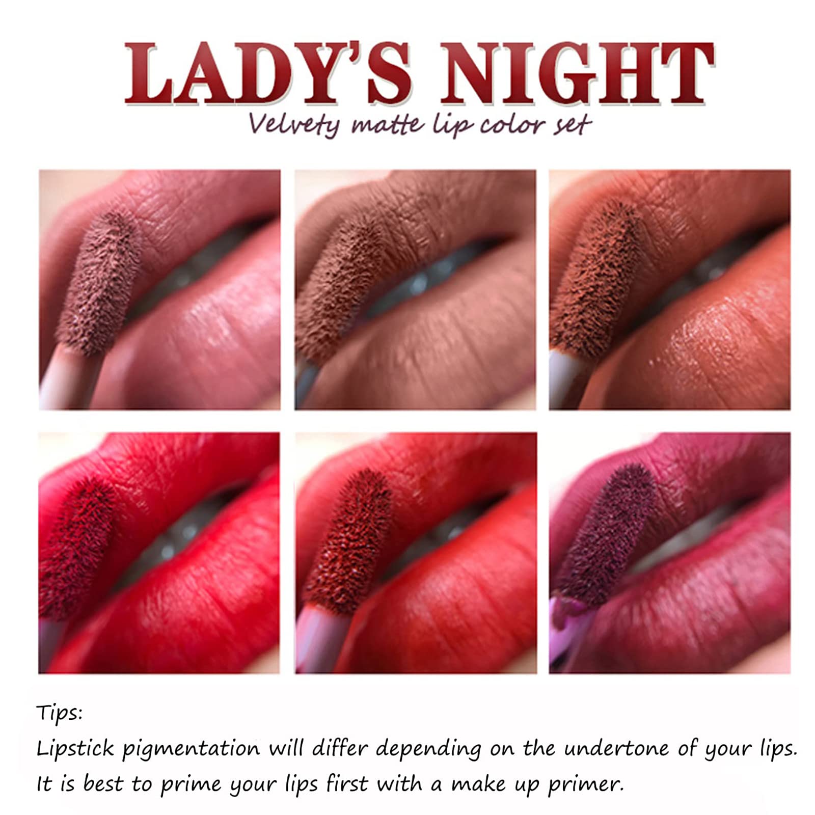 UCANBE 13pcs Lipstick Makeup Kit, 6 Matte Liquid Lip Sticks + 6 Lip Liner Pens + 1 Lip Primer, LADY'S NIGHT All in One Waterproof Long Lasting Lips Color Gloss Make up Gift Set