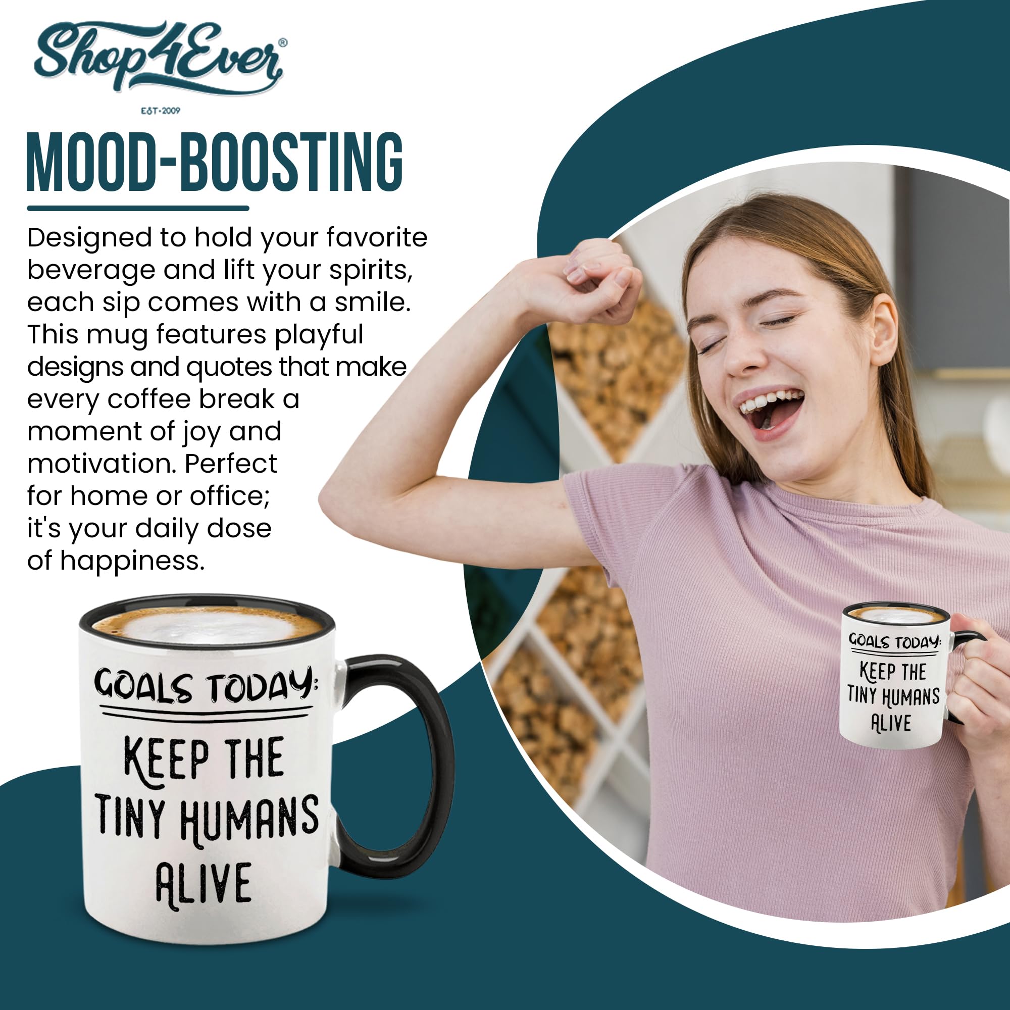 shop4ever Goals Today Keep The Tiny Humans Alive Ceramic Coffee Mug Cup, Mother's Day Gift 11 oz. (Black Handle)
