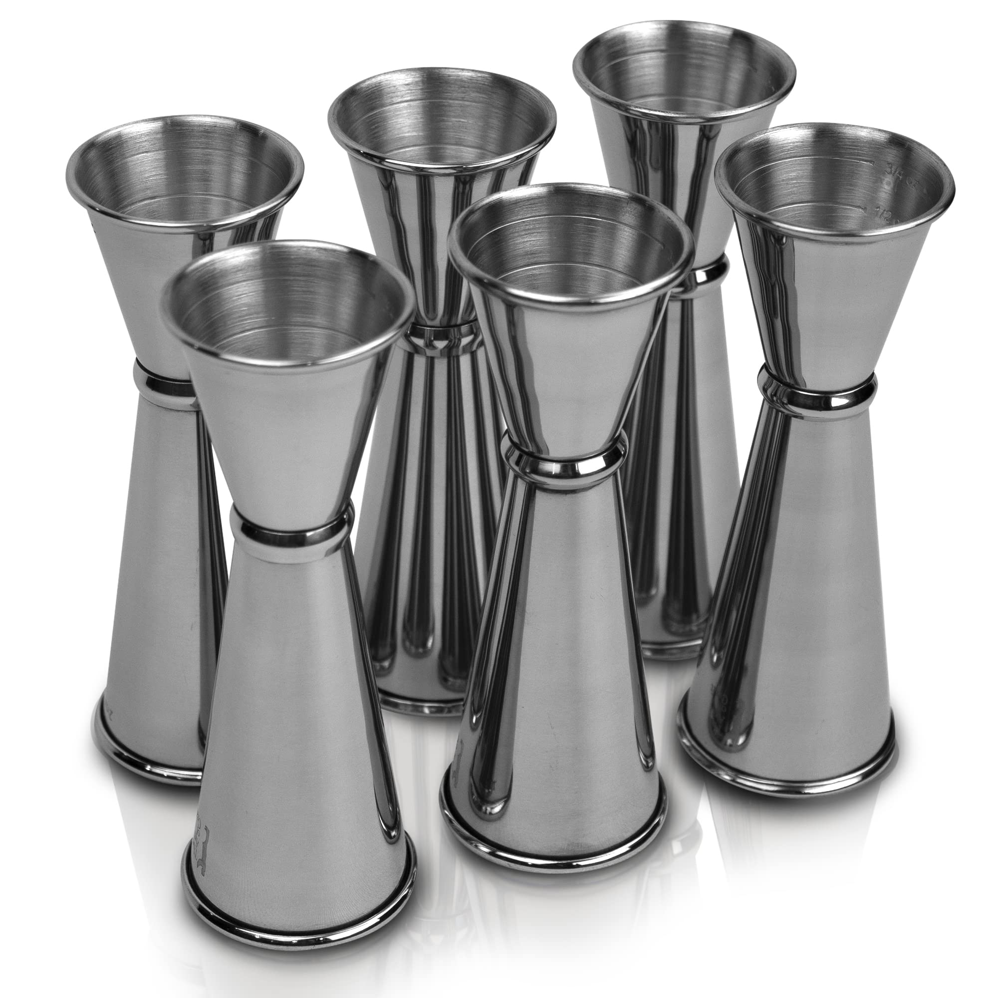 The Art of Craft Japanese Jigger: 1oz 2oz Stainless Steel Double Cocktail Jigger with Measurements Inside – Measuring Tool for Bartenders (6-Pack)