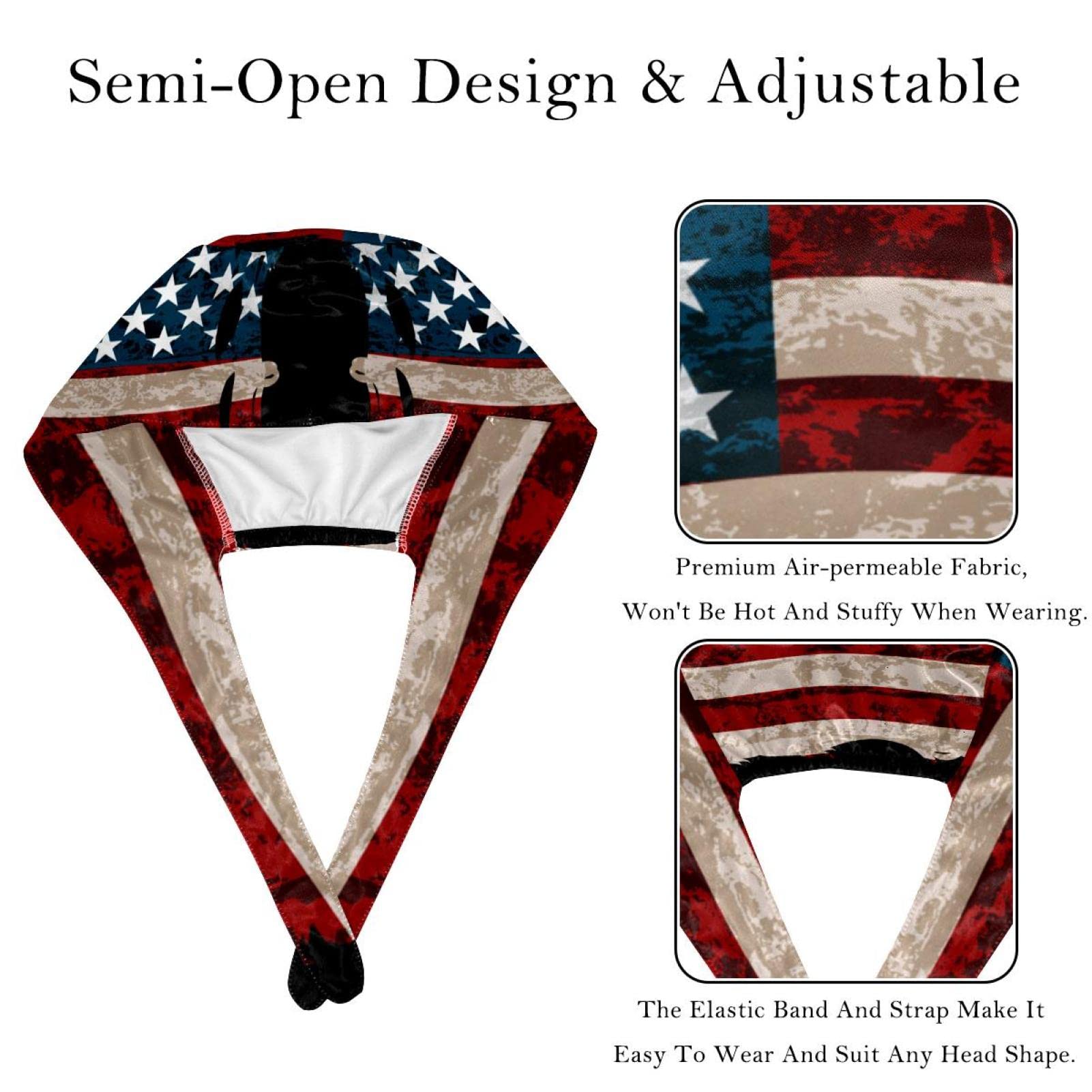 Pshhdgyhs 2 Pcs Adjustable Working Cap with Button, American striped flag Surgical Sweatband, Tie Back Hats for Women & Men Multicoloured 17, Hat diameter is 18cm/7in