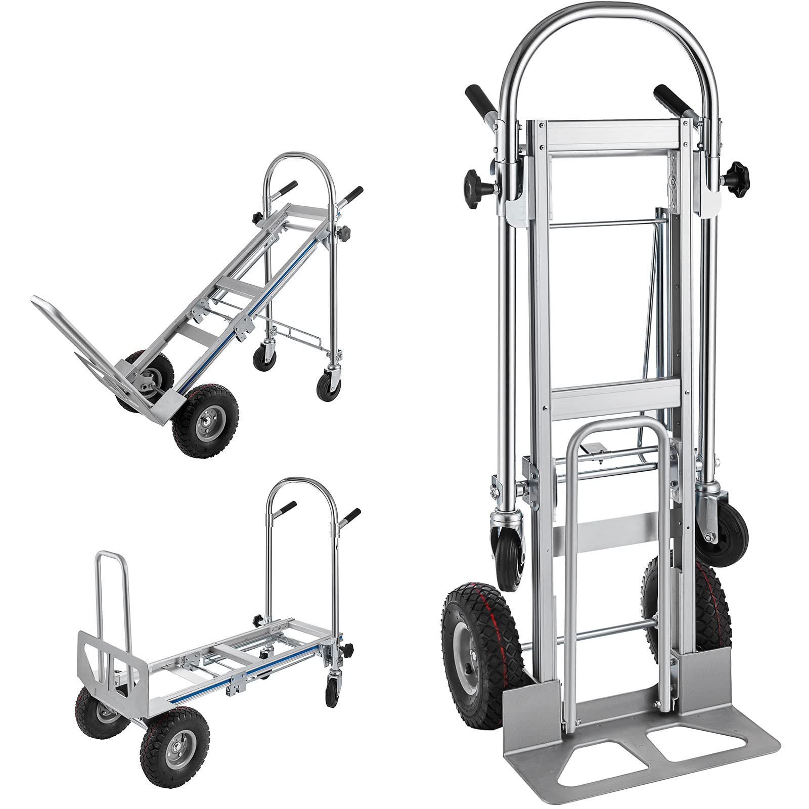 TOPDEEP 3in1 Aluminum Hand Truck,Convertible Hand Truck Dolly Large Size 1000 lb Capacity, Utility Cart Converts from Hand Truck to Platform Cart with 10" Hi Tech Rubber Wheels