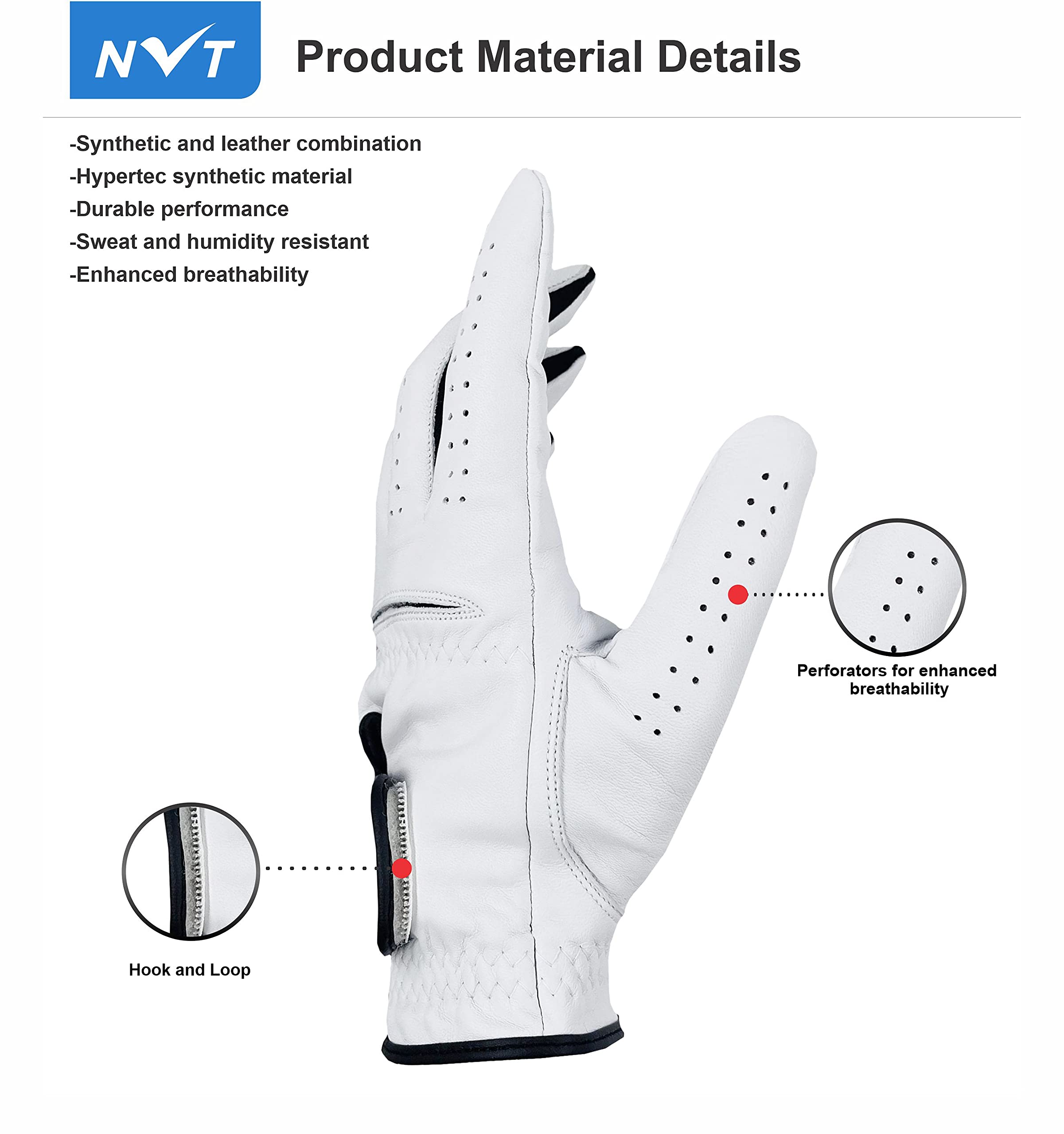 NVT Premium Pro Player Cabretta Leather Golf Glove, Stable Grip Men Golf Gloves, Left Hand (Large L Size).