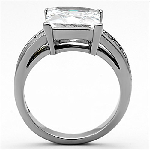 Marimor Jewelry Women's Stainless Steel 5.95 Carat Princess Cut Cubic Zirconia Silver Engagement Ring Size 5