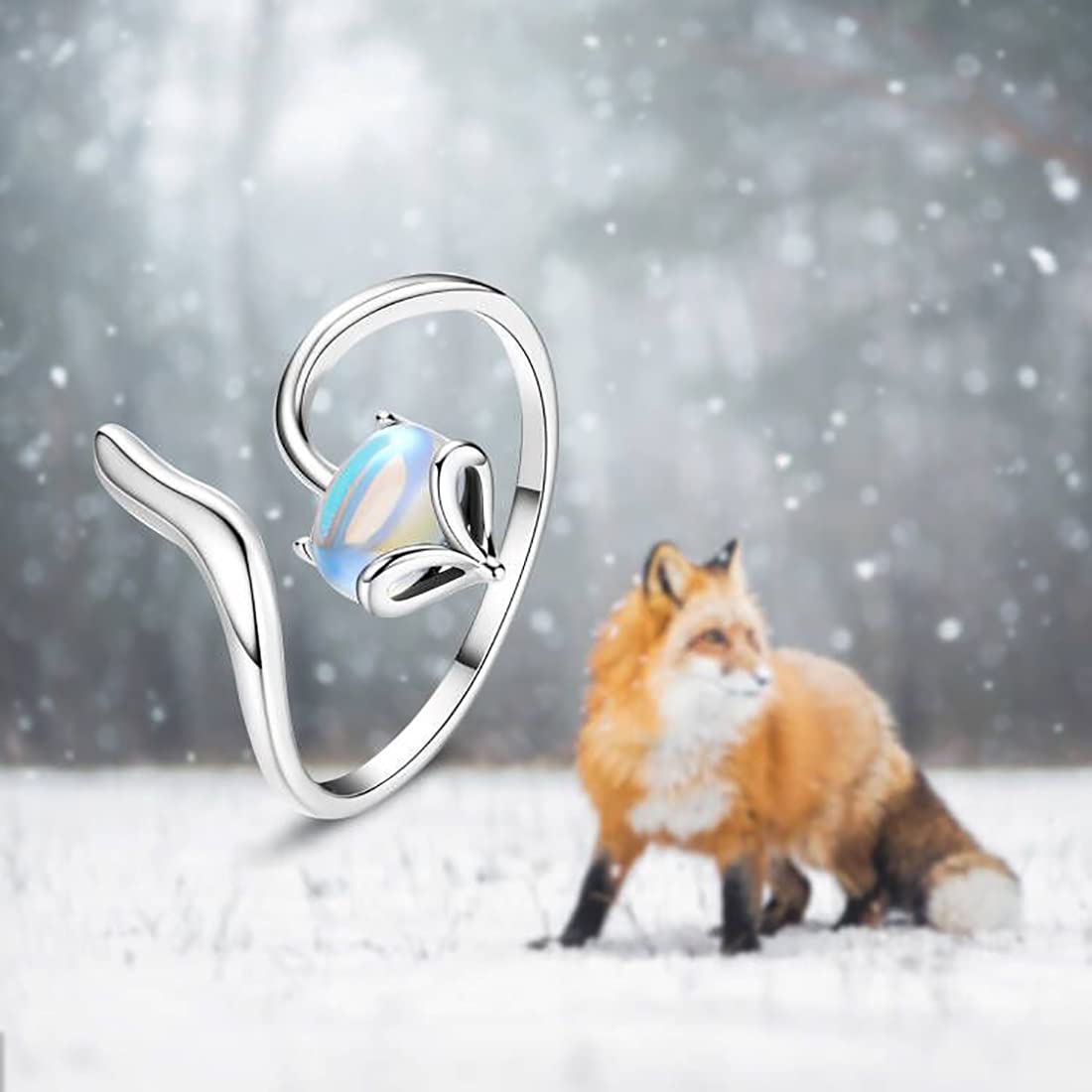 Sterling Silver Rings Cubic Zirconia Vintage Rose/Owl/Feather/V Shape/Fox/Adjustable Wrap Open Ring for Women Girls Jewelry