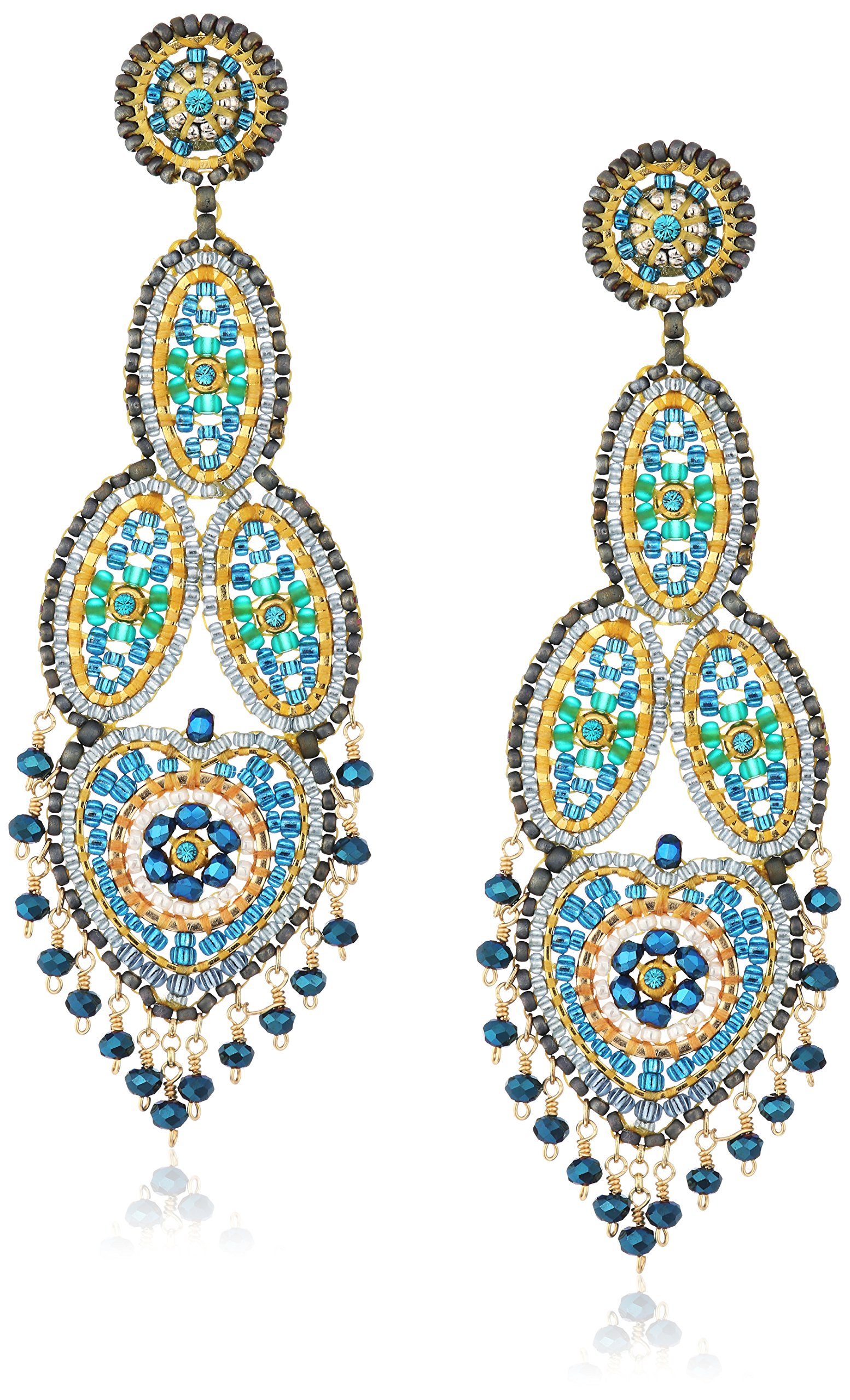 Miguel Ases Large Opaque Contrasted Heart Swarovski Teal Chandelier Drop Earrings