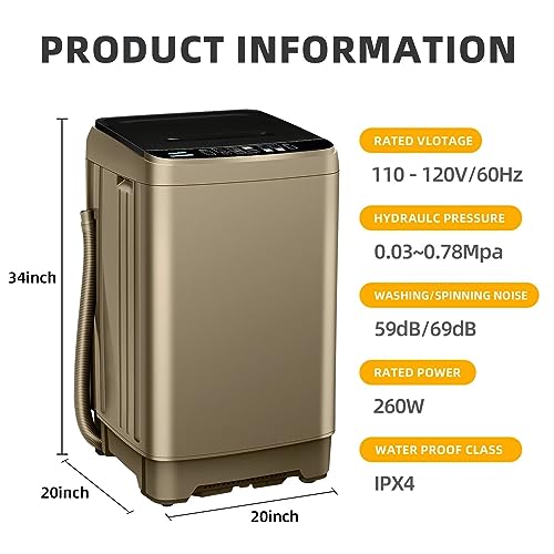 OOTDAY 15.6lbs Full-Automatic Washing Machine, 2 in 1 Portable Washing Machine, 10 Programs 8 Water Levels with LED Display, Low Noise and Easy Store for Apartment,Dorms,RV Camping Dark-Gold