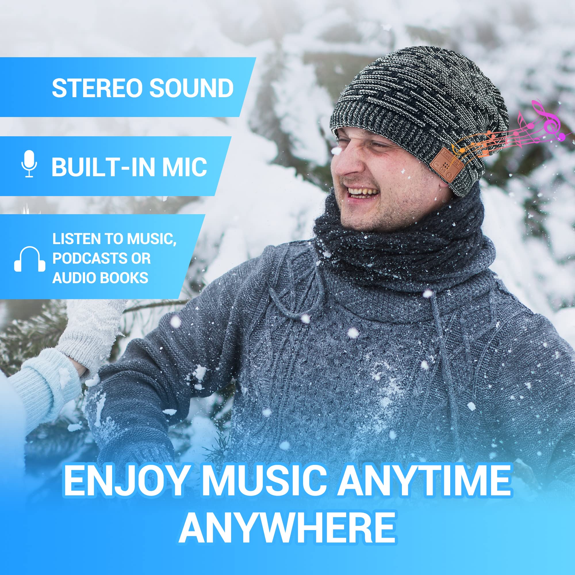 TOUCH TWO Beanie with Bluetooth Headphone Music Hat Breathable Knitted Cap for Outdoor Sports Christmas Tech Gifts Grey