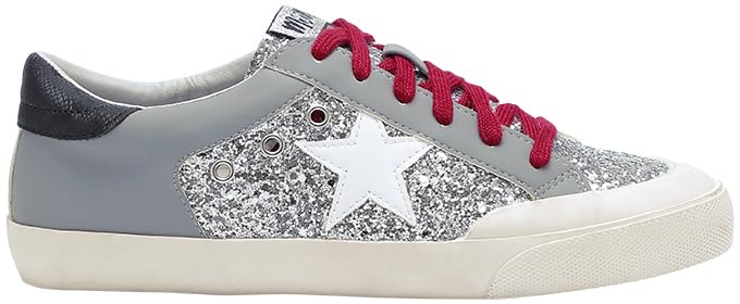 Mi.iM Harbor Rubber Sole Lace-up Glitter Leather Star Sneakers (6, Silver White)