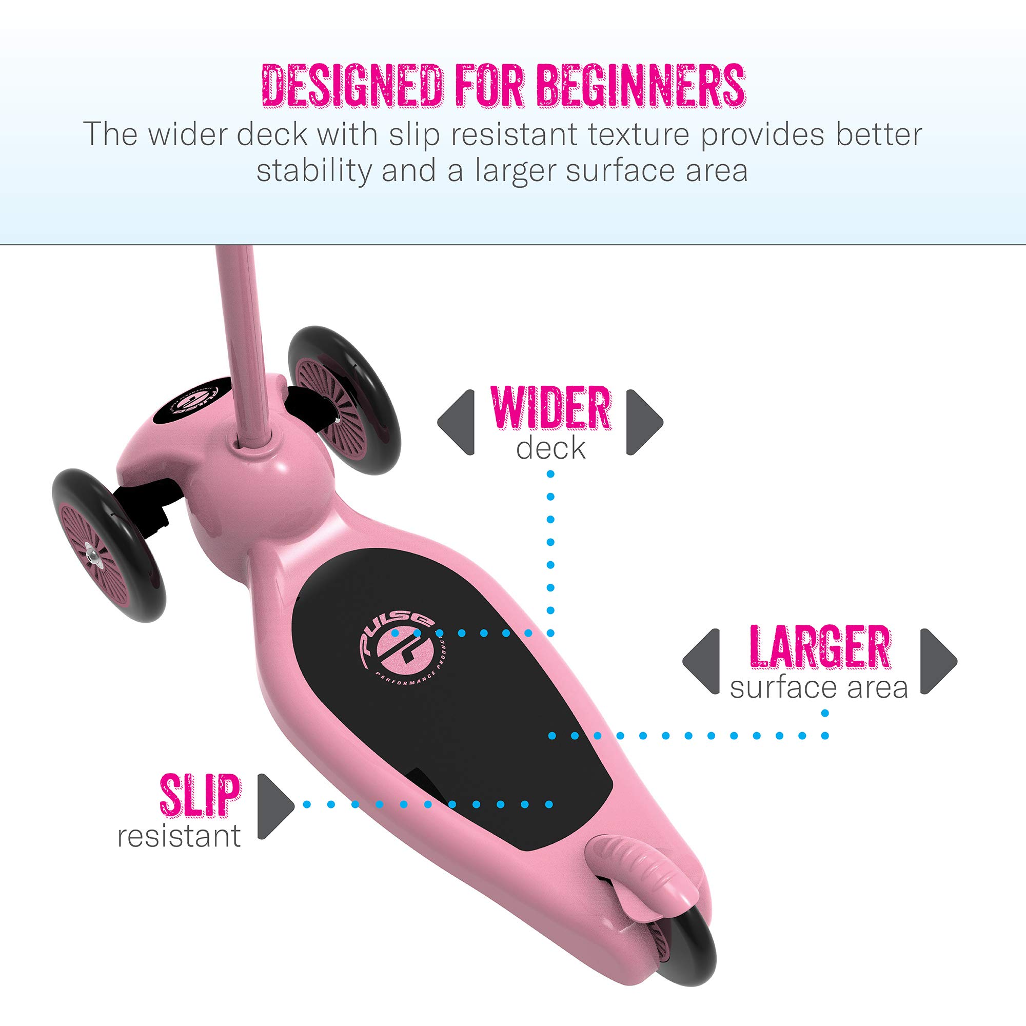Pulse Performance Products 3 Wheel Lean to Steer Scooter Light Pink, 170654
