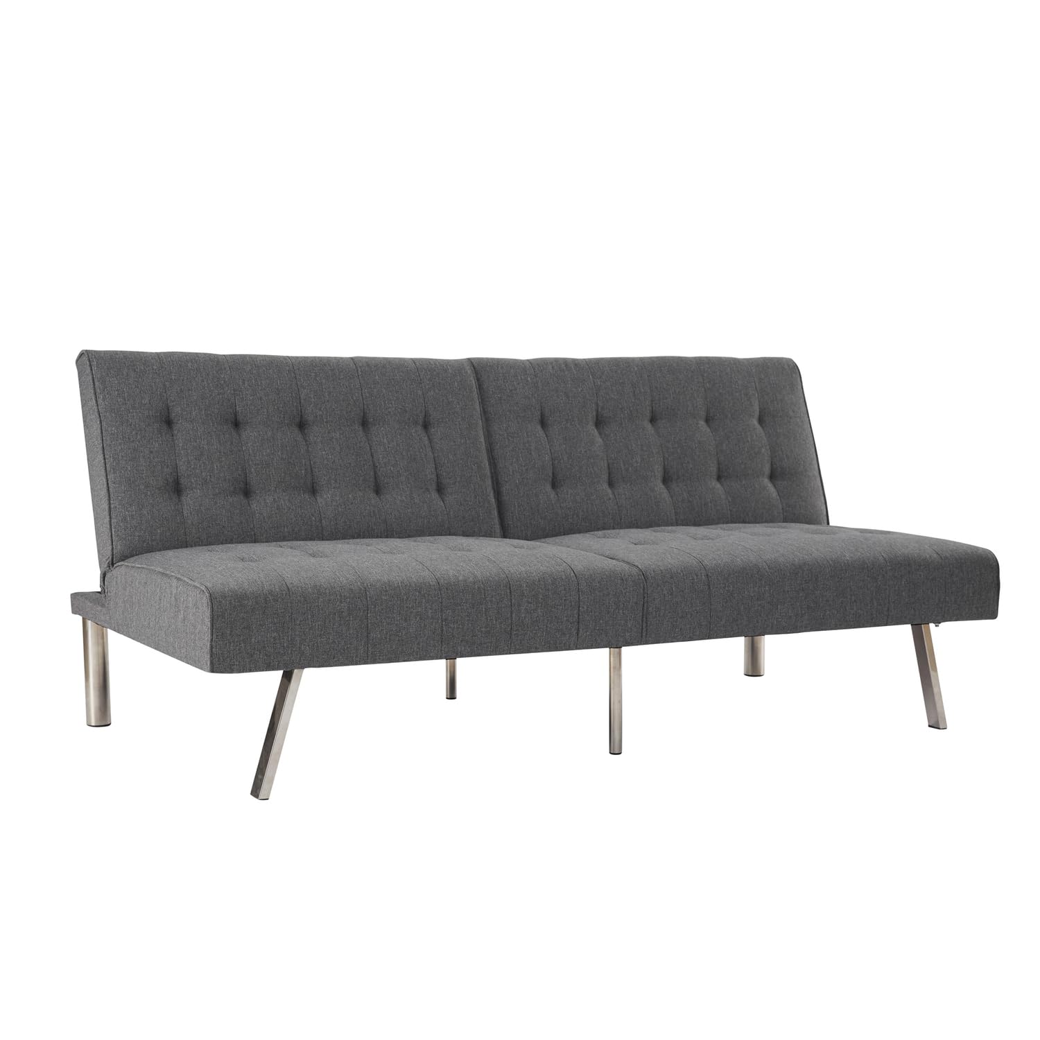 Naomi Home Tufted Futon Sofa Bed Pull Out Sofa Bed Couch Convertible with Wooden Legs, Folding, Reclining Small Couch Bed, Futon Bed for Living Room (Gray, Tufted Split Back/Linen)