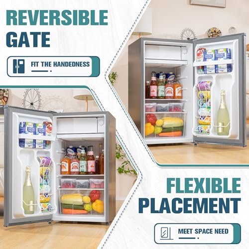 Manastin 3.2 Cu. Ft Mini Fridge with Freezer for Bedroom, Dorm, Office, Compact Refrigerator with Adjustable Thermostat, Removable Glass Shelves and Reversible Door (Silver)