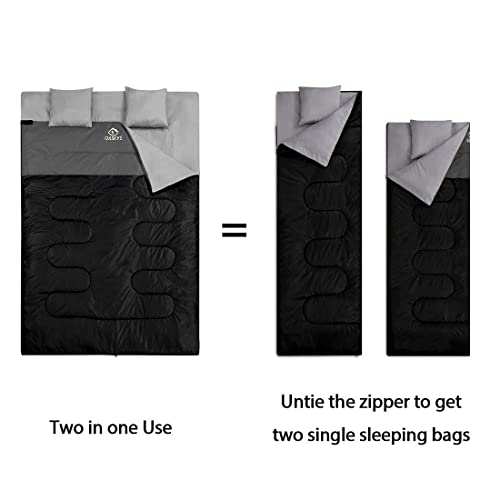 oaskys Double Sleeping Bag for Adults with 2 Pillows - Queen Size XL Waterproof Sleeping Bag for All Season Camping Hiking Backpacking 2 Person Sleeping Bags for Cold Weather & Warm