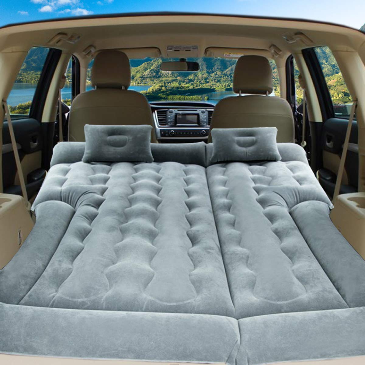 MEISO Car SUV Air Mattress Camping Bed with Pillow, Inflatable with Pump for Rest Sleep Travel Camping (Gray)
