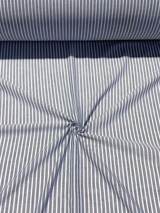 Navy Blue White 100 Percent Cotton Lawn Stripe Apparel Fabric Sheer 58 Inches Wide by The Yard