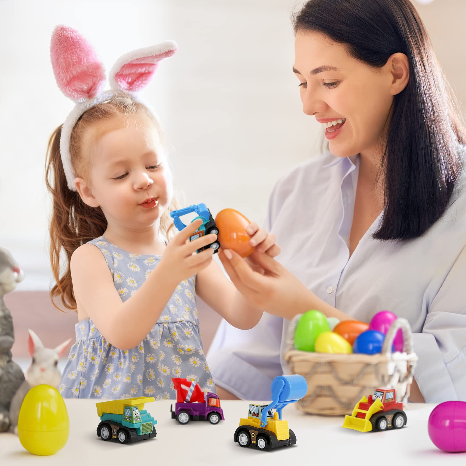 ZenBombs Easter Eggs Plastic Easter Eggs Filled with Pull-Back Engineering Toys Gift for Easter Egg Hunt, Birthday Party for Kids Over 3 Years Old 20-Pack
