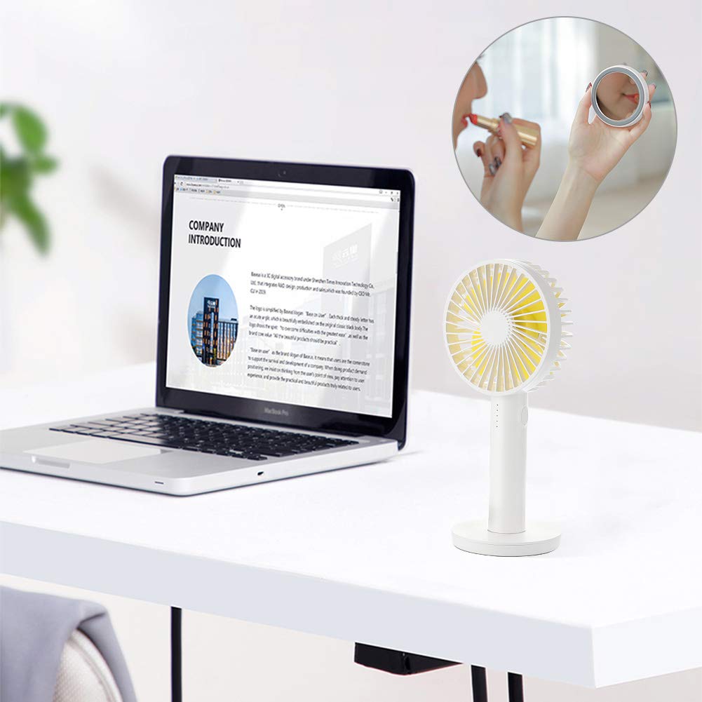 Mini Portable Handheld Fan with Makeup Mirror, 2 in 1 USB Small Desk Fan, 2000mAh Rechargeable Battery, 5 - Speed Mode Super Wind Personal Fan for Office, Home, Traveling, Outdoor
