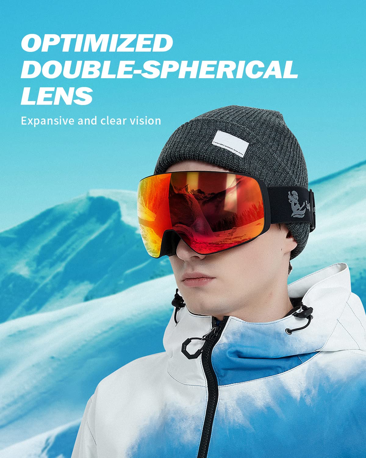 Super Penguin Ski Goggles Magnetic Lens & Replacement Lens, Double Spherical OTG Design Snow Goggles Anti-fog UV Protection