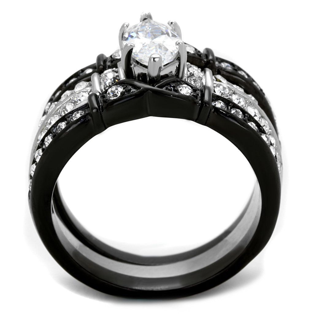 Marimor Jewelry His Hers 4 Piece Black Stainless Steel and Titanium Wedding Engagement Ring Band Set Size Women's 08 Men's 11