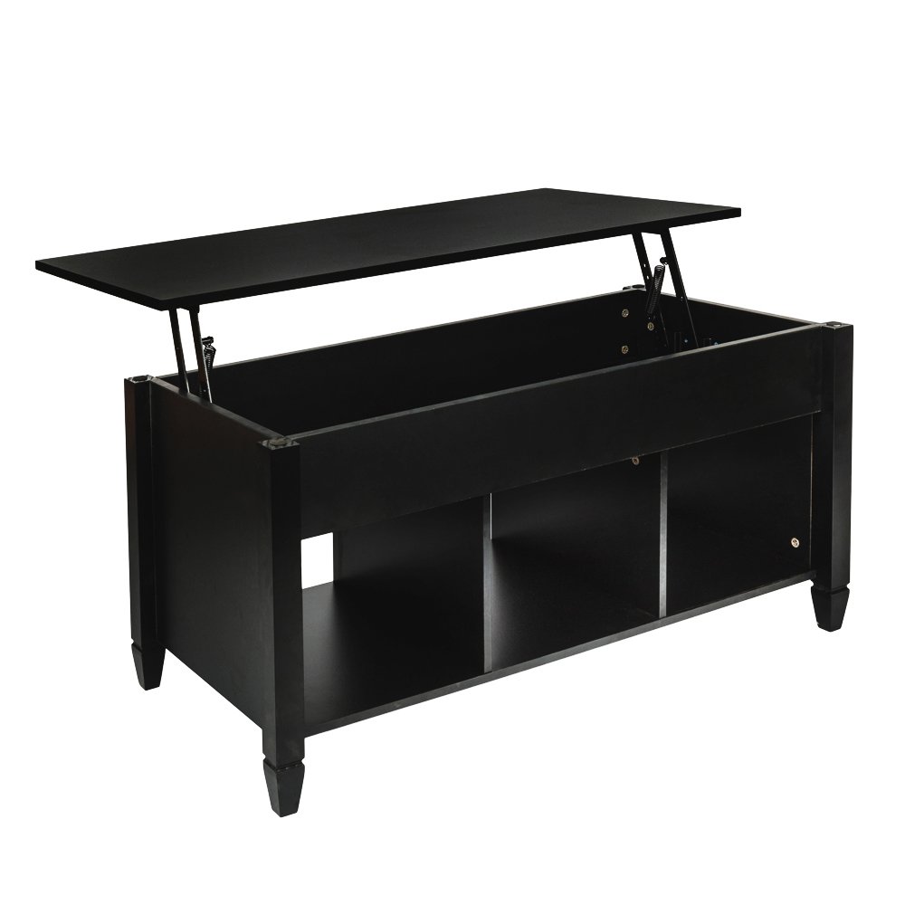 mecor Lift Top Coffee Table with Hidden Compartment and Storage Shelf for Living Room, Solid Wood Legs Structure for Home Office, Black