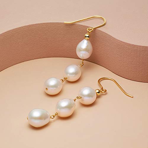 Pearl Drop Dangle Earrings for Women 14K Gold Filled Multiple Real White Freshwater cultured Pearl Earrings COMOTO Jewelry