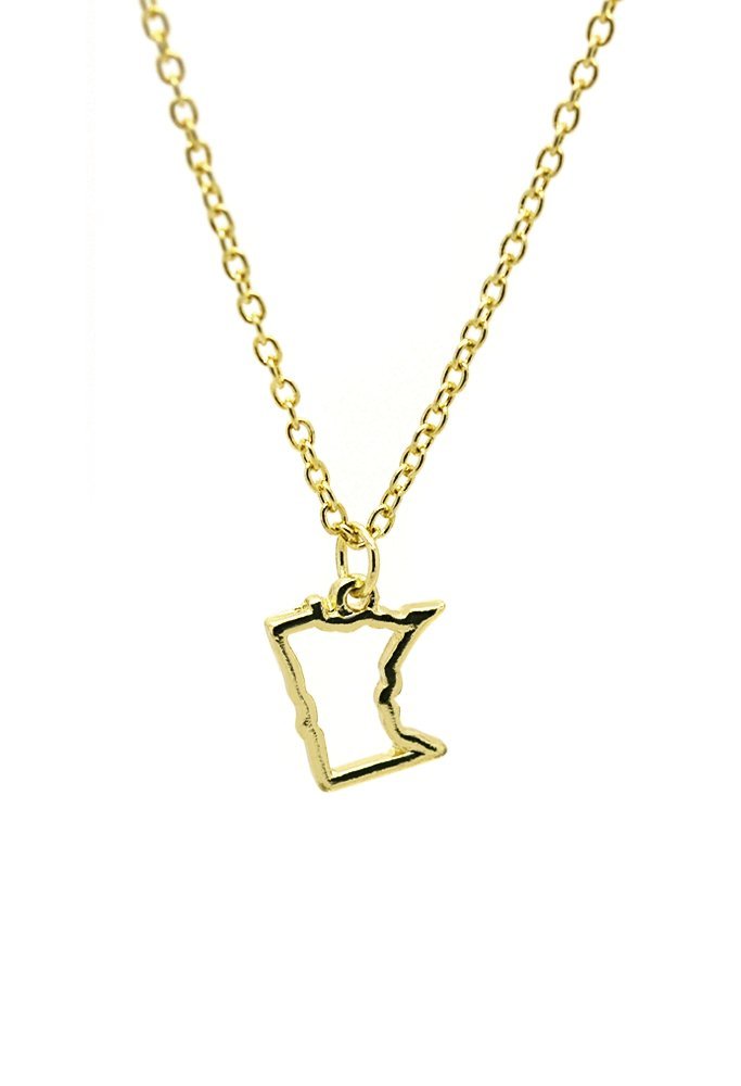 Lucky Feather Minnesota Shaped State Necklace, 14K Gold-Dipped Pendant on Adjustable 16”-18” Chain