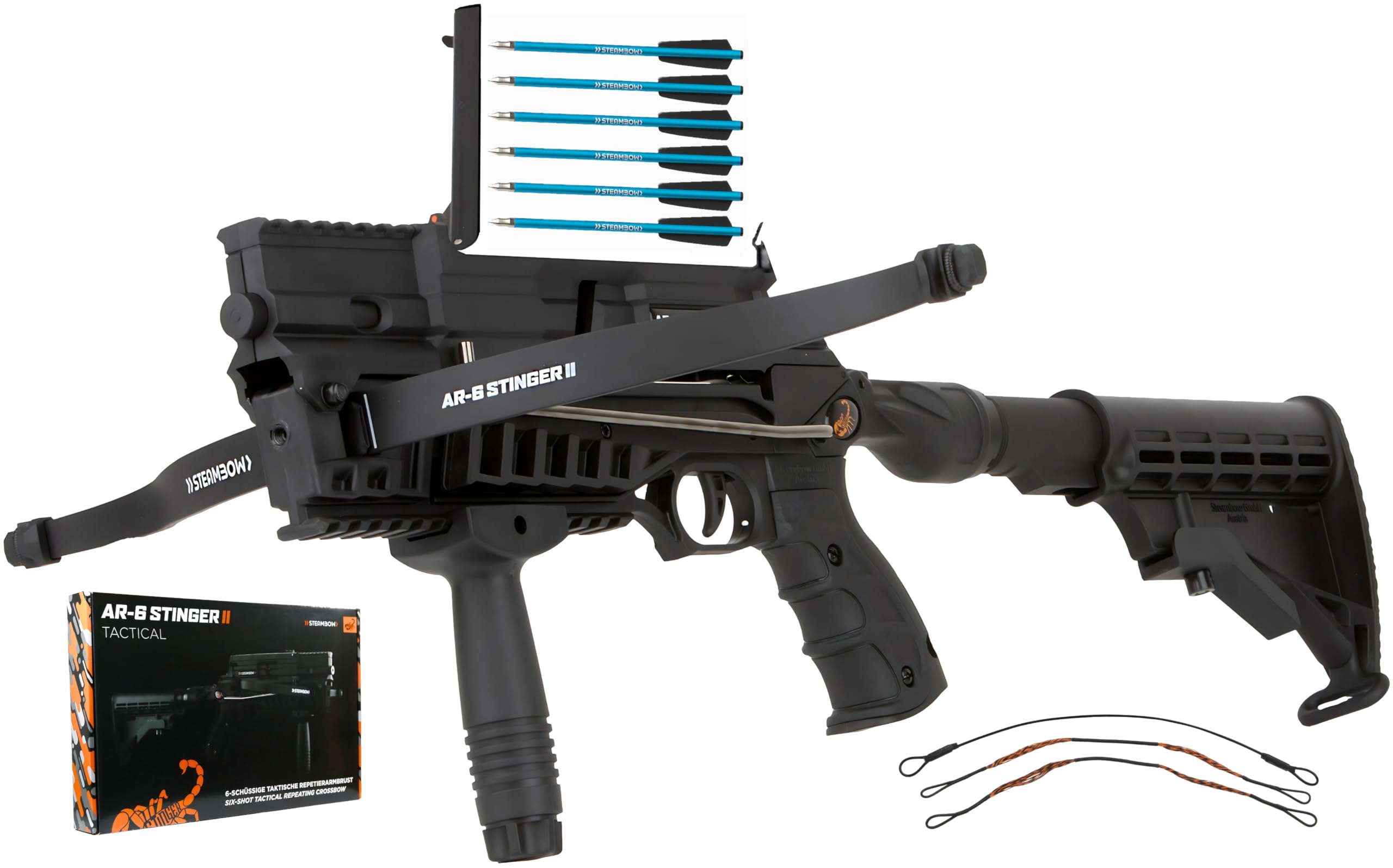 Steambow AR-6 Stinger II Tactical Repeating Crossbow | 6 Shot, AR Style, Modular, Mini Crossbow and Arrow Set for Adults & Youth