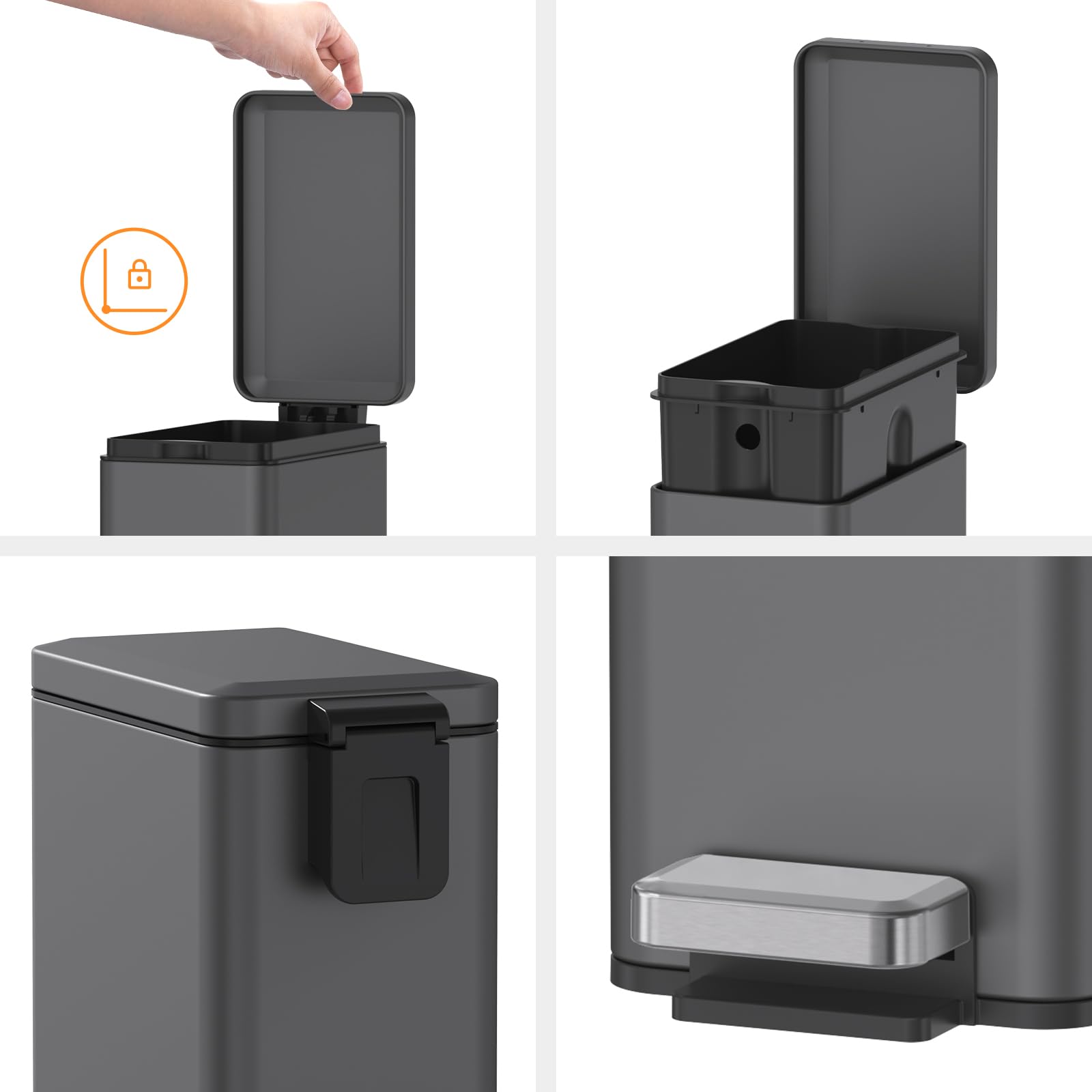 Mbillion Step Trash Can 6 Liter 1.6 Gallon Slim Design Step-On Trash Can with Strong Pedal, Stainless Steel Rectangular Garbage Can, Grey