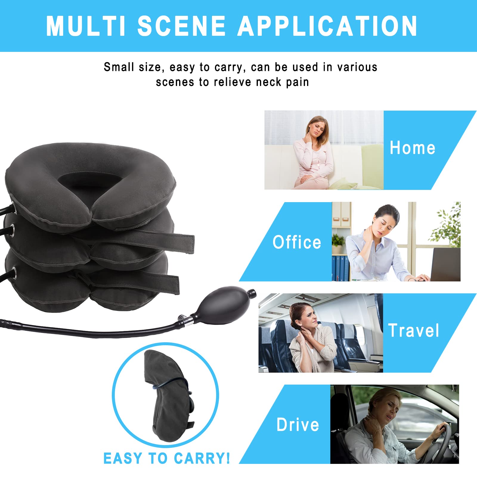 YongZan Cervical Neck Traction Device, Neck Stretcher for Neck Pain Relief, Adjustable Inflatable Neck Support Brace, Neck Traction Device for Use Neck Decompression, Correct Cervical Curvature - Grey