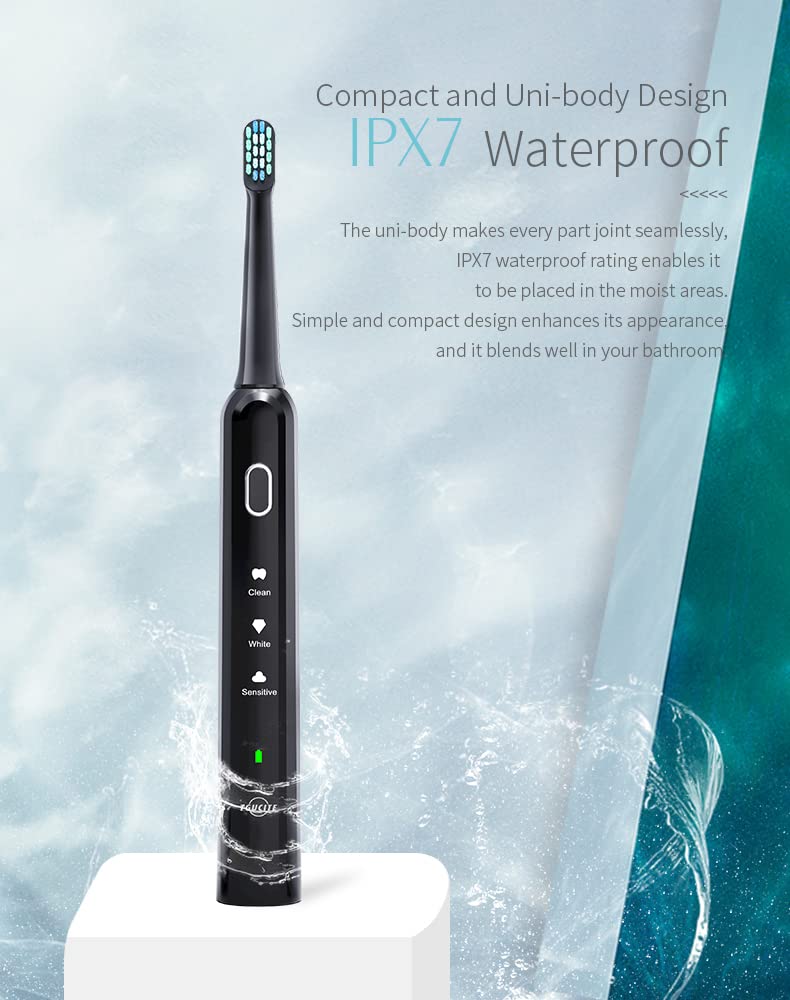 Sonic Electric Toothbrush with 4 Brush Heads for Adults, 1.5 Hours Charging for 45 Days, 3 Modes, 2 Minutes Smart Timer, USB Fast Charge, Rechargeable Electric Toothbrushes (Black)