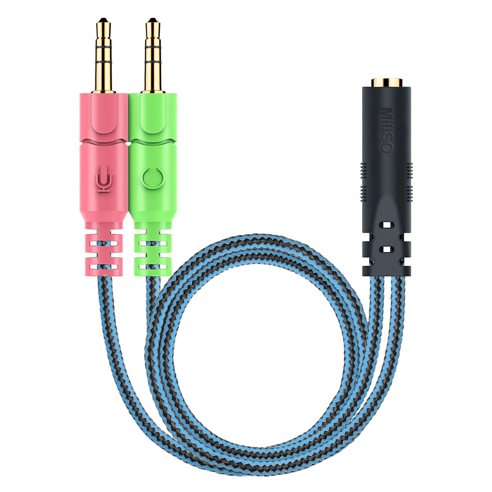MillSO Headset Splitter 3.5mm Jack 3.5mm Female to Dual 3.5mm Male Splitter Adapter for Computer CTIA Headset Mic and Audio Splitter Cable for TRRS Gaming Headset to PC - 8inch/20cm Blue