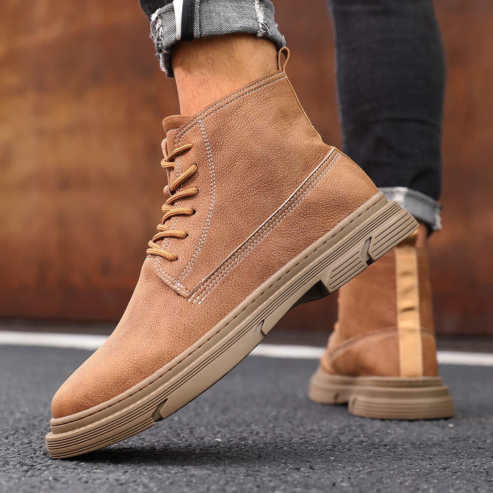 PUAMSS Men's Boots Casual Boots for Men Outdoor Hiking Boots Non Slip Motorcycle Mens Chukka Boots