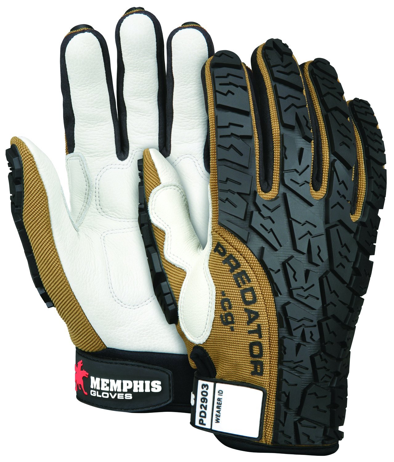 MCR Safety PD2903M Predator Multitask Grain Cow Leather Palm, Breathable, Padded Gloves, Tire Tread Backing, White, Medium, 1 Pair
