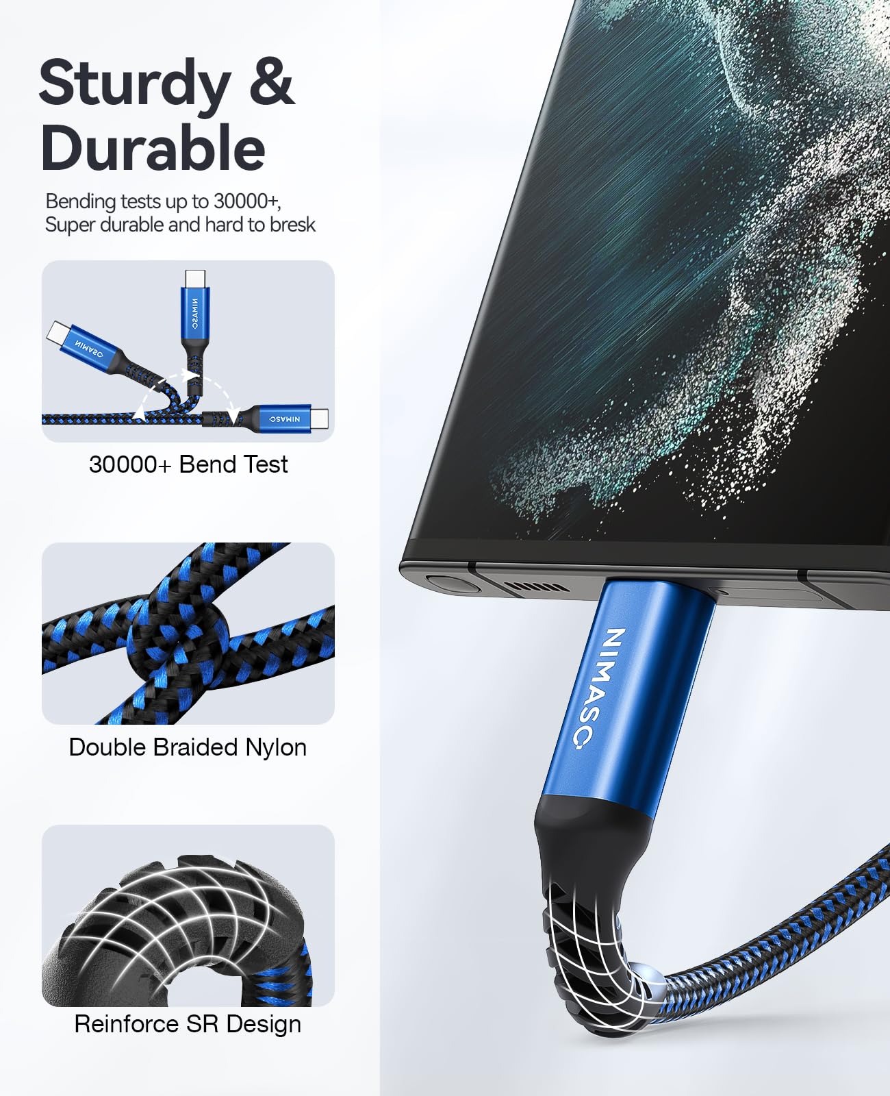 NIMASO 3 Pack [10ft+6.6ft+3.3ft] USB C to USB C Fast Charging Cable 60W, Nylon Braided USB C to C Cable Compatible with Samsung Galaxy S21 S21+ S21 Ultra S20 Ultra, Google Pixel 5 4 XL, iPad Pro 2020
