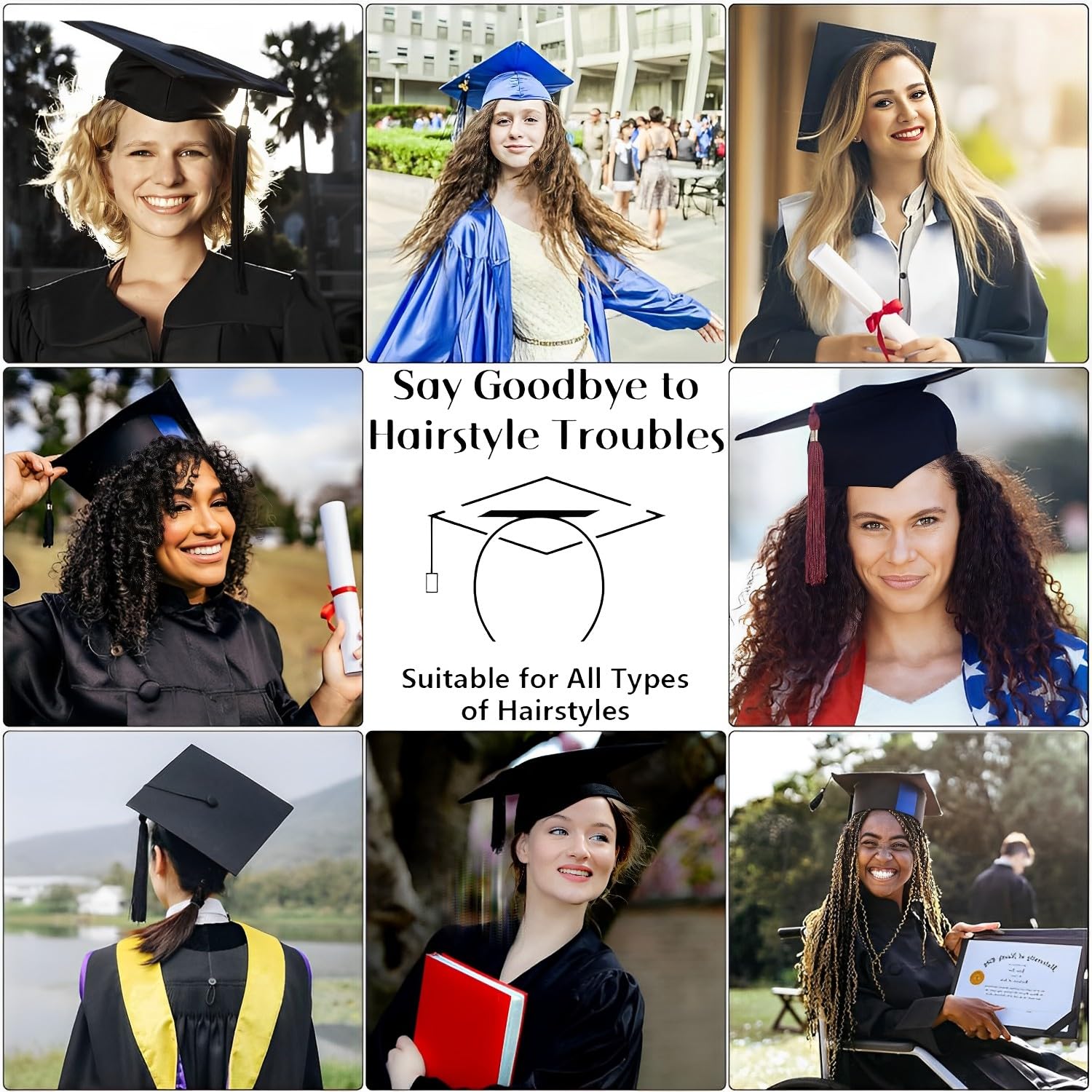 XIDIAK Graduation Cap Headband, 4 Pack Cap Inserts to Secure Your Hairstyle, Upgrade for Inside Grad Hat (Not Including the Hat)