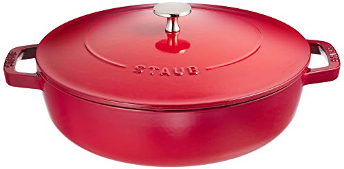 Staub Braiser 40506-544 Blazer Saute Pan, Cherry, 10.2 inches (26 cm), Large, Double-Handed, Casted, Enameled Pot, Sukiyaki, Induction Compatible