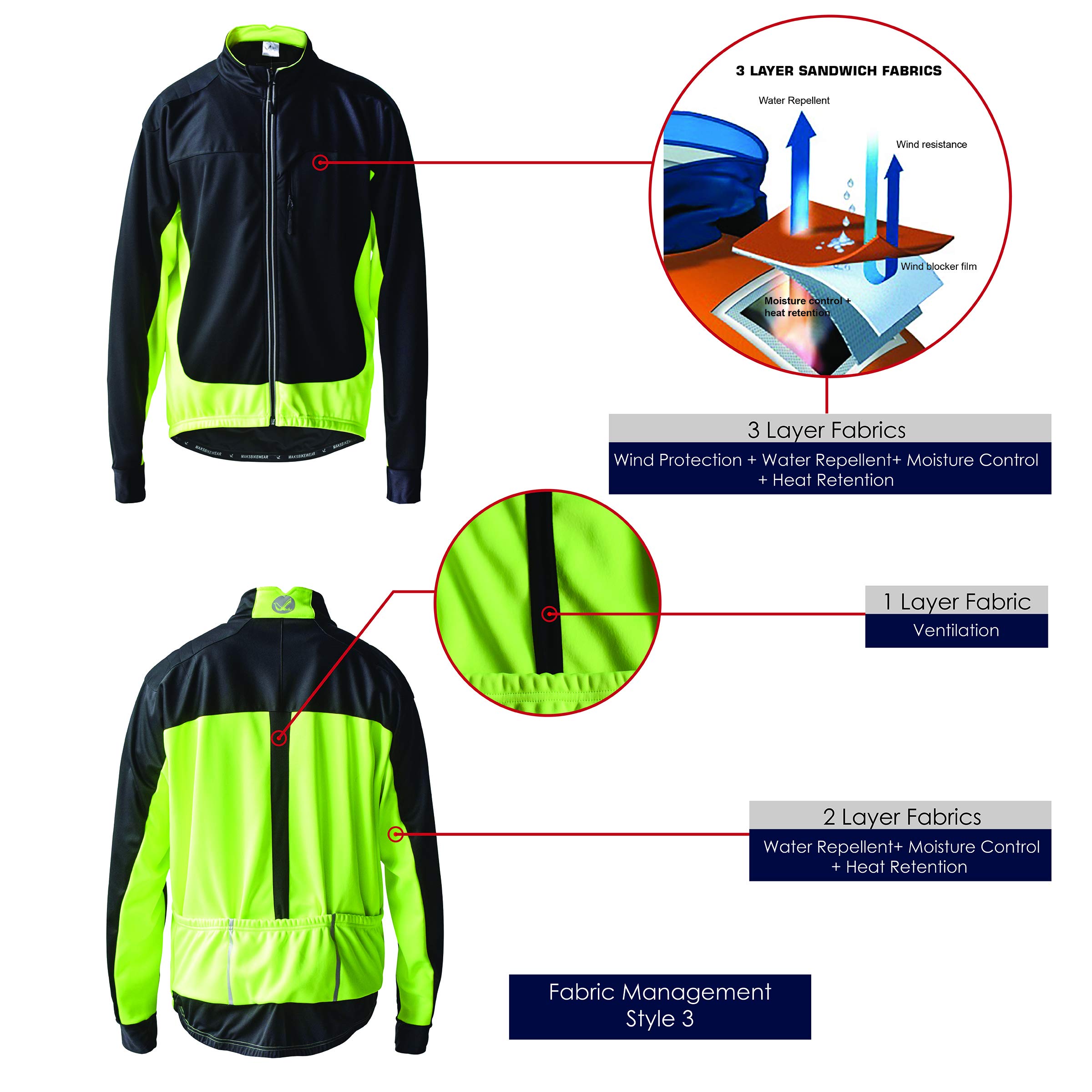Men's Thermal Cycling Jacket Long Sleeve Snow Water Reflective Windproof Firewall Winter Biking Jacket