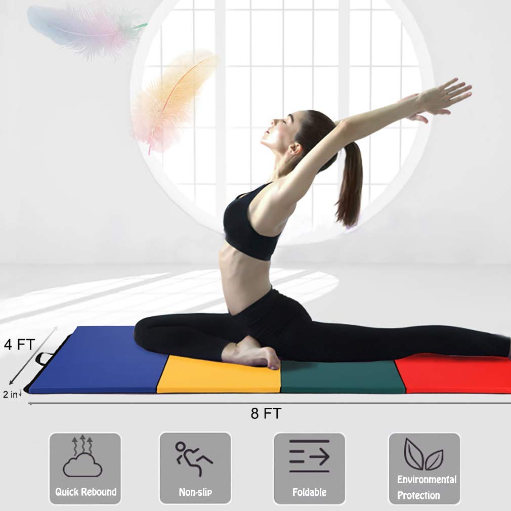 Meet Perfect Gymnastics Mat 2” Thick Folding Gym Mat Tumbling Mat Exercise Mat Fitness Large Home Gym Mat with Carrying Handles for MMA Aerobics Stretching Yoga Core Workouts Martial Arts Dancing