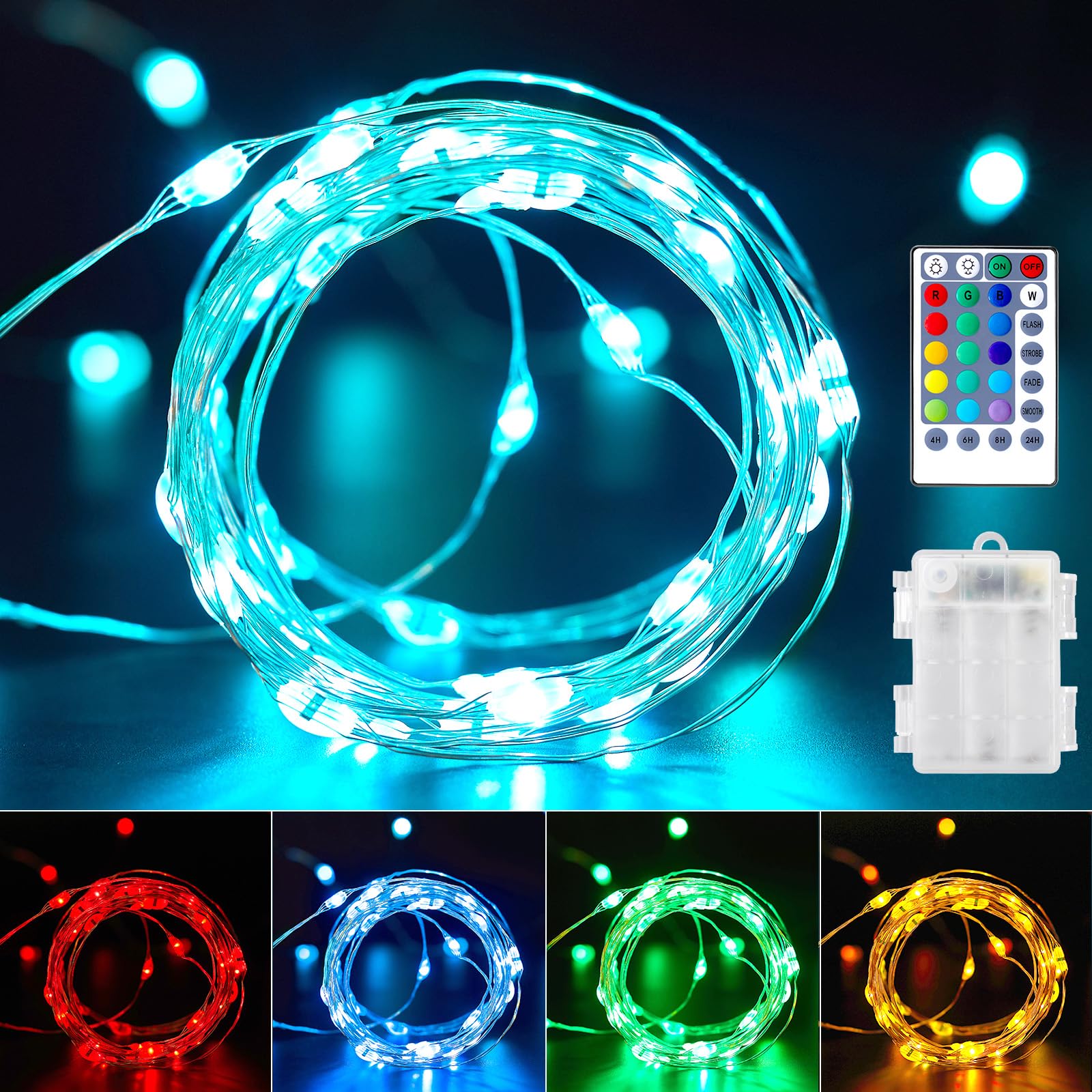 Minetom Battery Powered Fairy Lights๏ผ33 Feet 100 LEDs Color Changing Twinkle Lights with Remote Timer๏ผ16 Colors Waterproof String Lights for Room Garden Patio Indoor Outdoor Decor