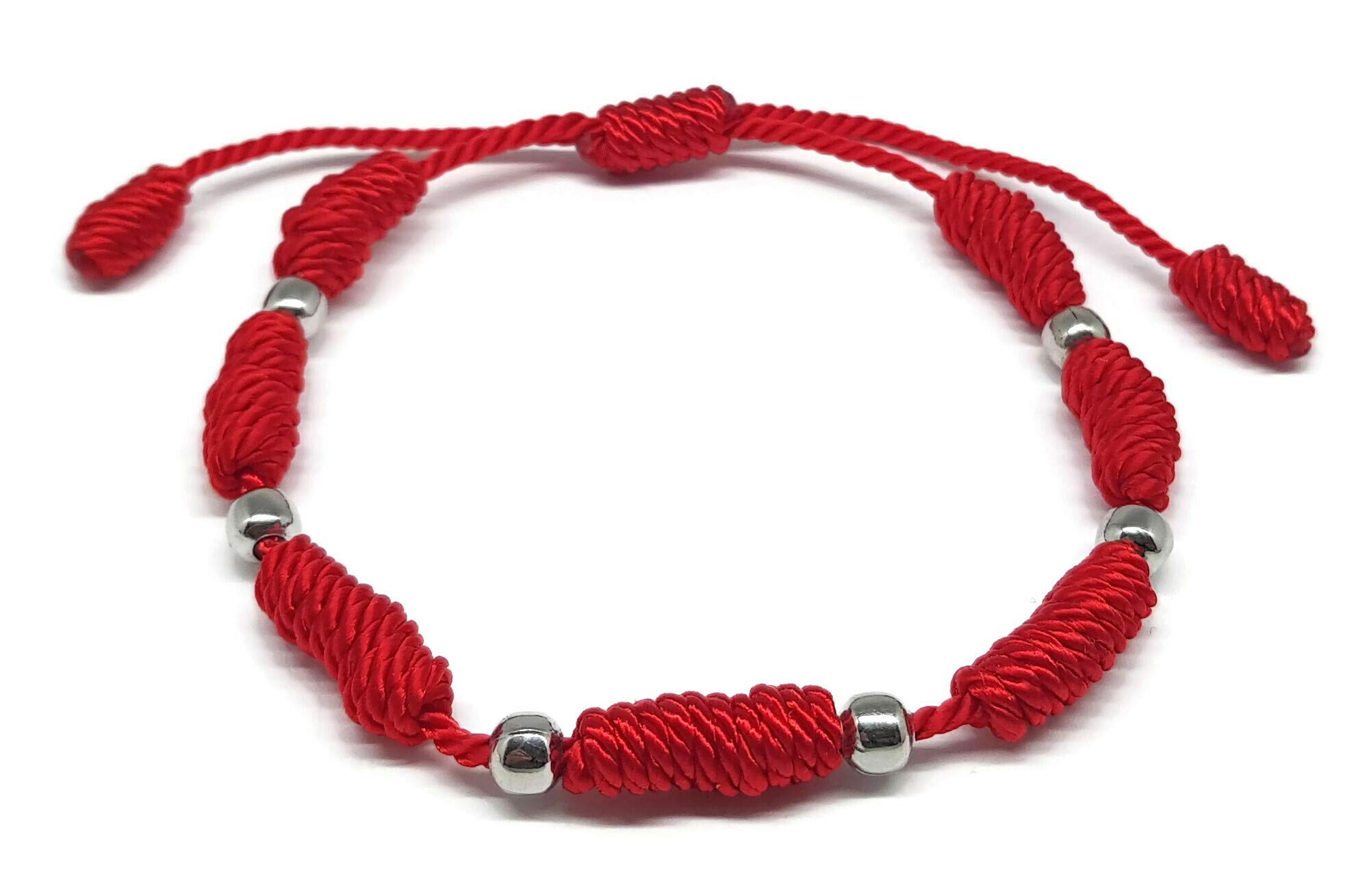 MYSTIC JEWELS by Dalia – Kabbalah Bracelet – 7 Knots of Red Thread with Balls – Unisex – Adjustable – Eye Protection – Good Luck