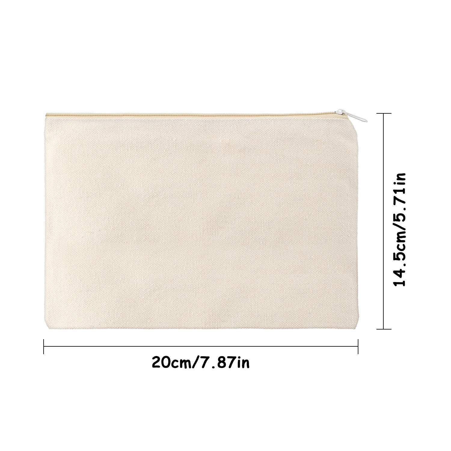 meekoo 16 Pack Multi-Purpose Cosmetics Bag with Zipper Canvas Makeup Pouches Travel Toiletry Bag Pen Pencil Bag Blank DIY Craft Bag (M, Beige)